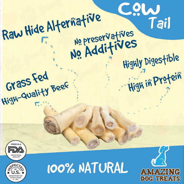 6" Cow Tails for Dogs (Regular, Thick, and Bone) - Amazing Dog Treats